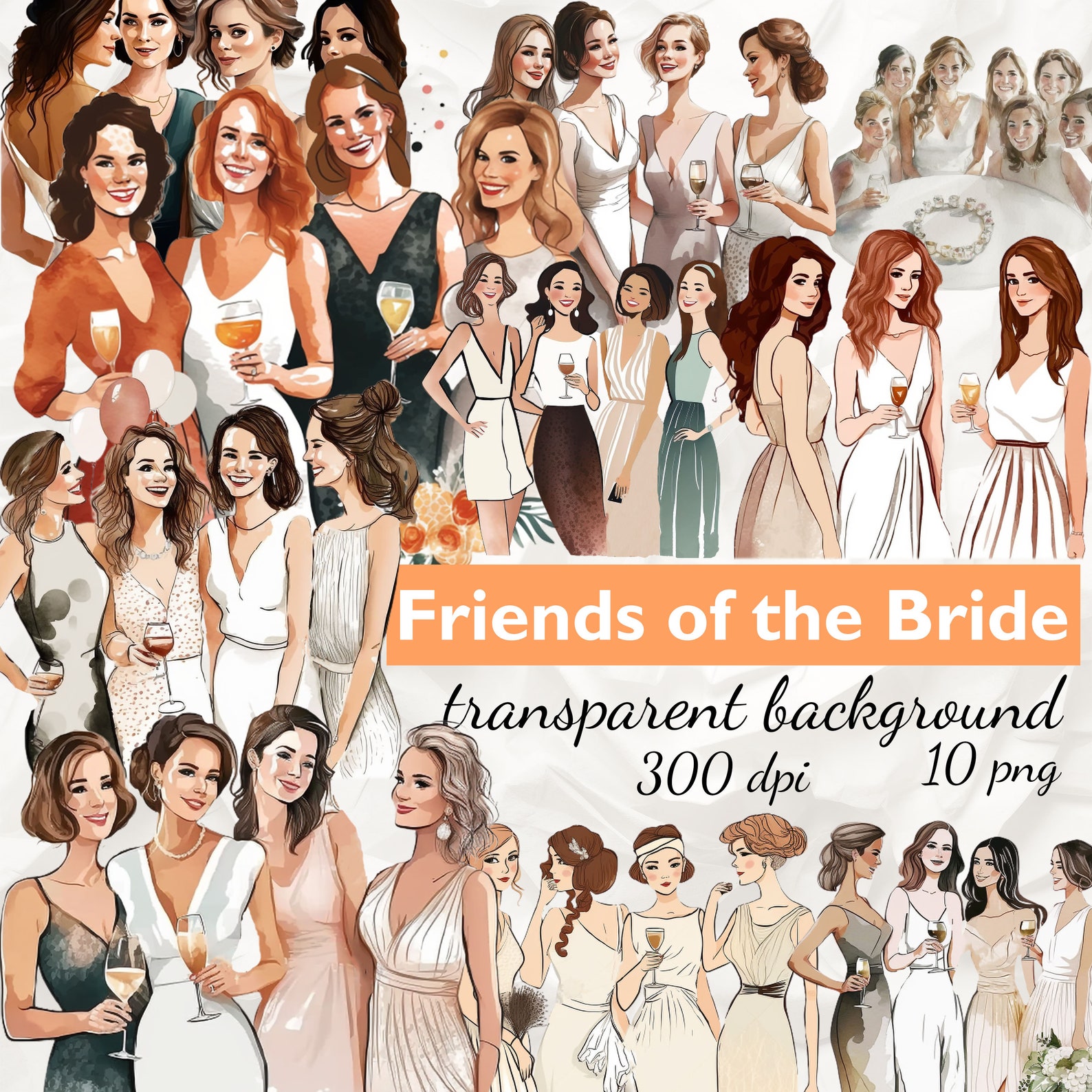 Hen Party Clipart, Bridesmaid Drawing, Best Friend Clipart, Bridesmaid ...