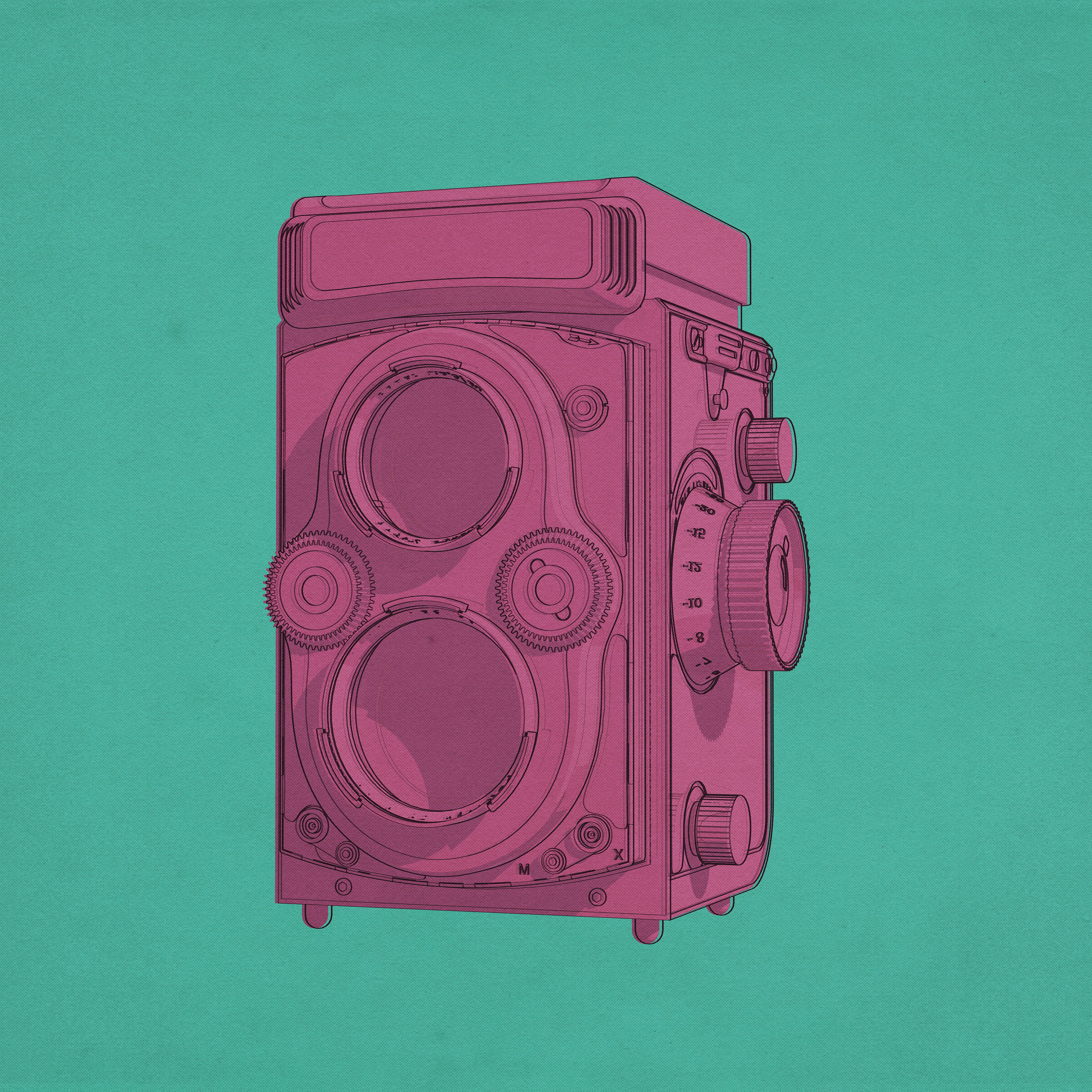 Vintage Medium Format Camera Poster, Twin Lens, Halftone Pattern, 5 ...