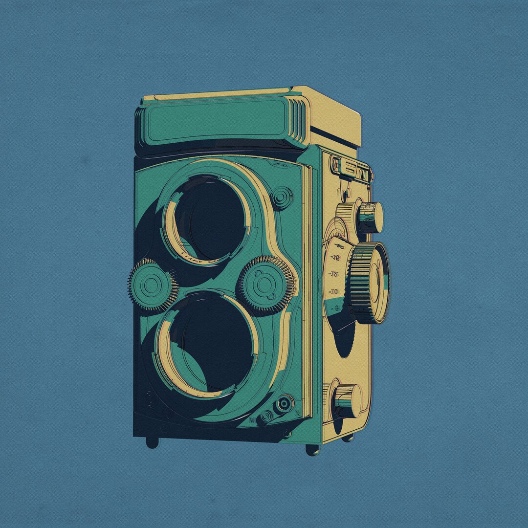 Vintage Medium Format Camera Poster, Twin Lens, Halftone Pattern, 5 ...