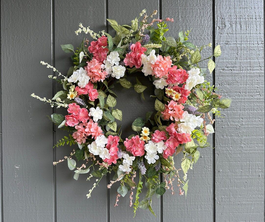 24 Pink Cherry Wreath Twig Base Cherry Tree Cream Ivory Wreath ...