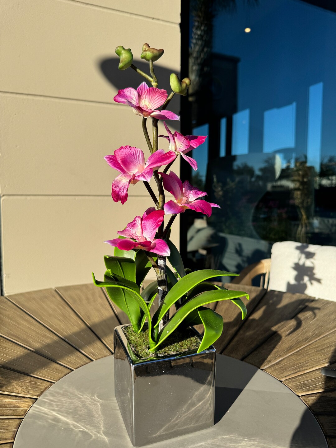 Orchid in Silver Ceramic Pot 18.5 Artificial Orchid Plant for Home ...