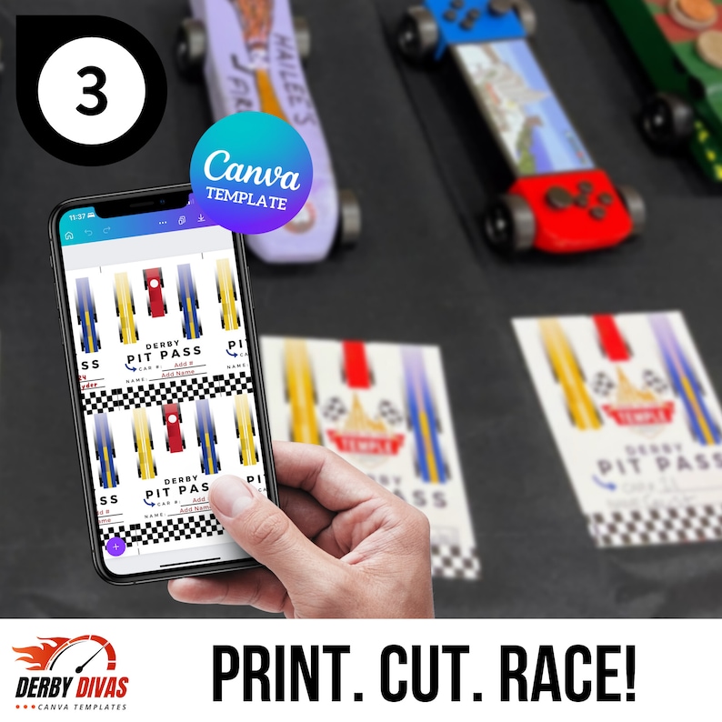 Editable Derby Pit Passes | Pinewood Race Car | Checkered Race Car ...