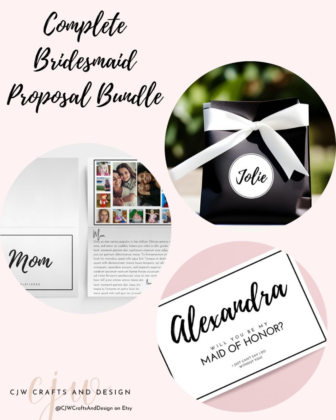 Complete Bridesmaid Proposal Bundle - Personalized Tags, Proposal Cards, and Thank You Note ...