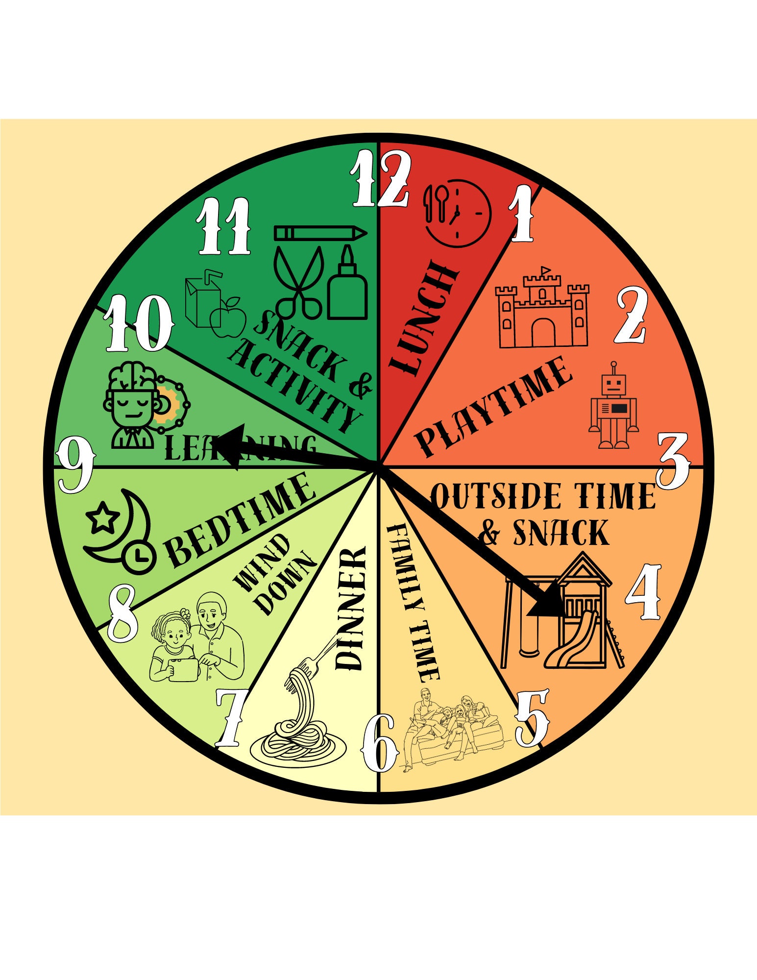 Customizable 8" Summer Clock Template | Editable Schedule for Kids of ...