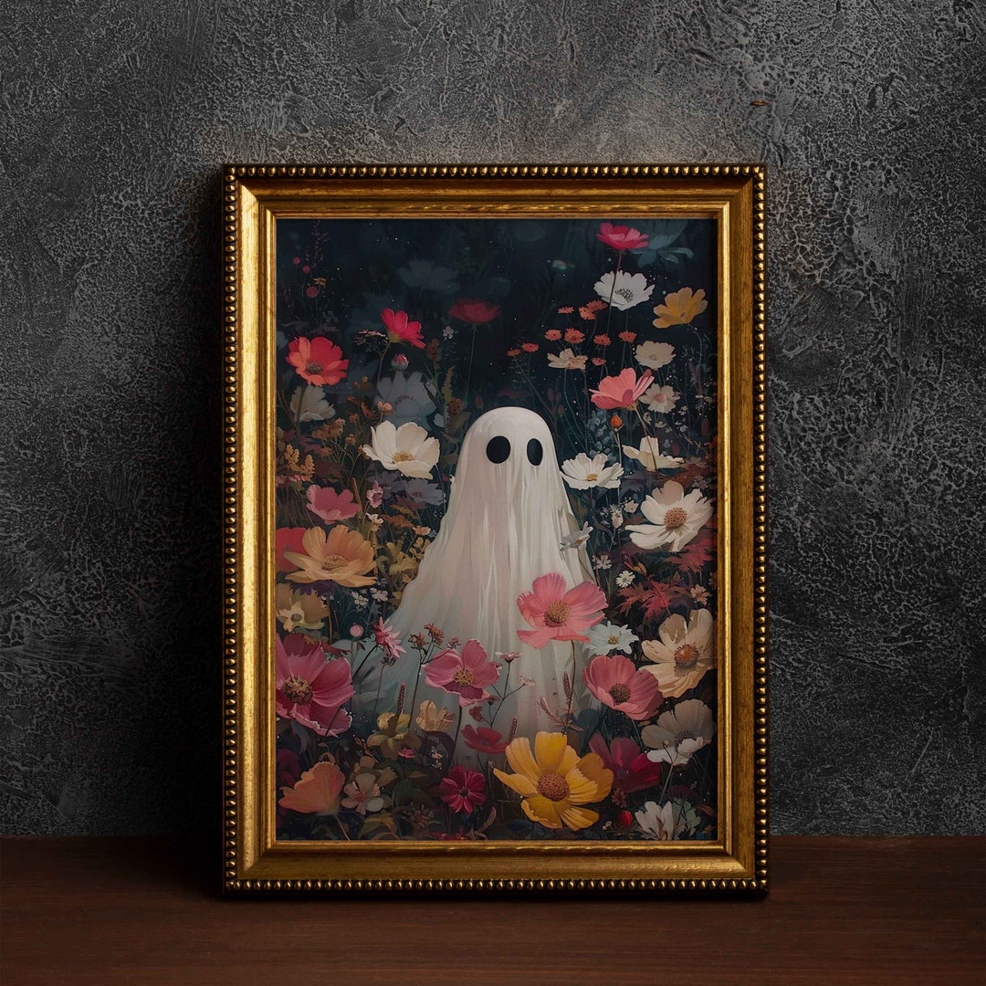 Spooky Pink Wildflower Wall Art Halloween Wall Art Botanical Ghost ...