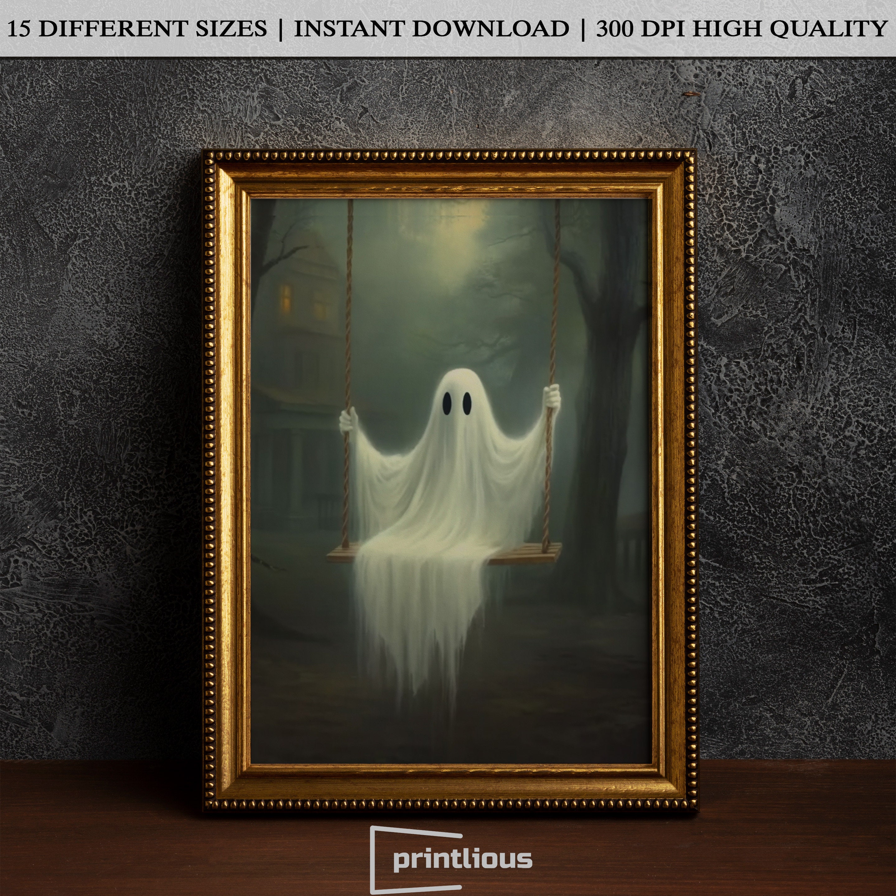 Sheeted Ghost on the Swing Poster Cute Ghost Wall Art Ghost - Etsy