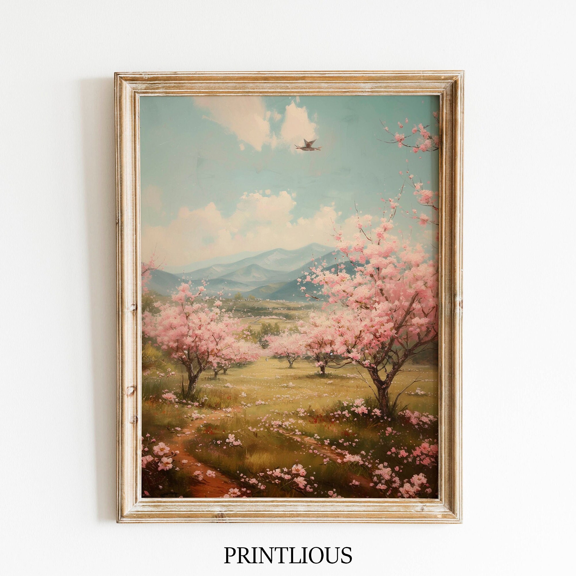 Spring Print Spring Cherry Blossom Forest Wall Art Easter Decor Vintage ...