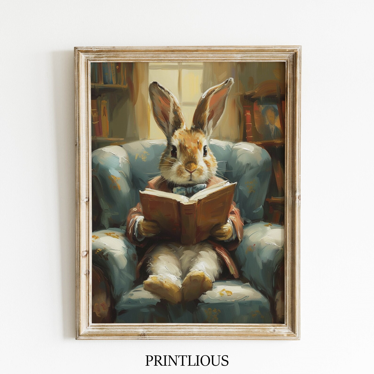 Cute Easter Bunny Reading Book Art Easter Printable Wall Art Easter ...