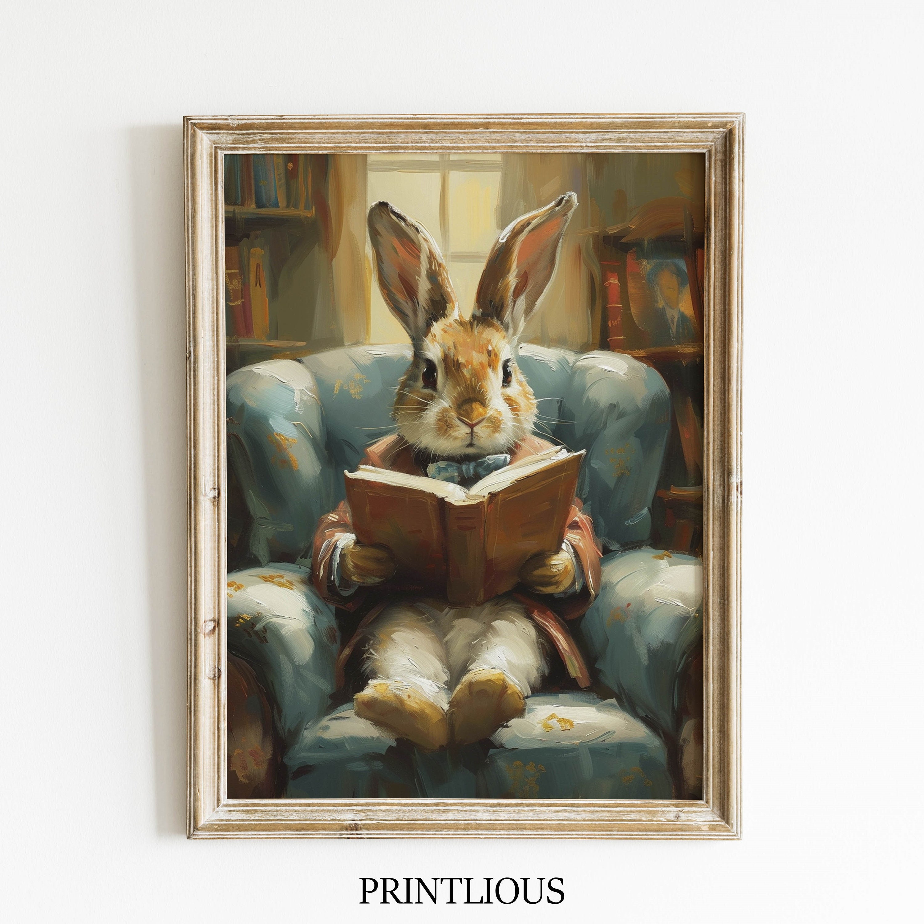 Cute Easter Bunny Reading Book Art Easter Printable Wall Art Easter ...