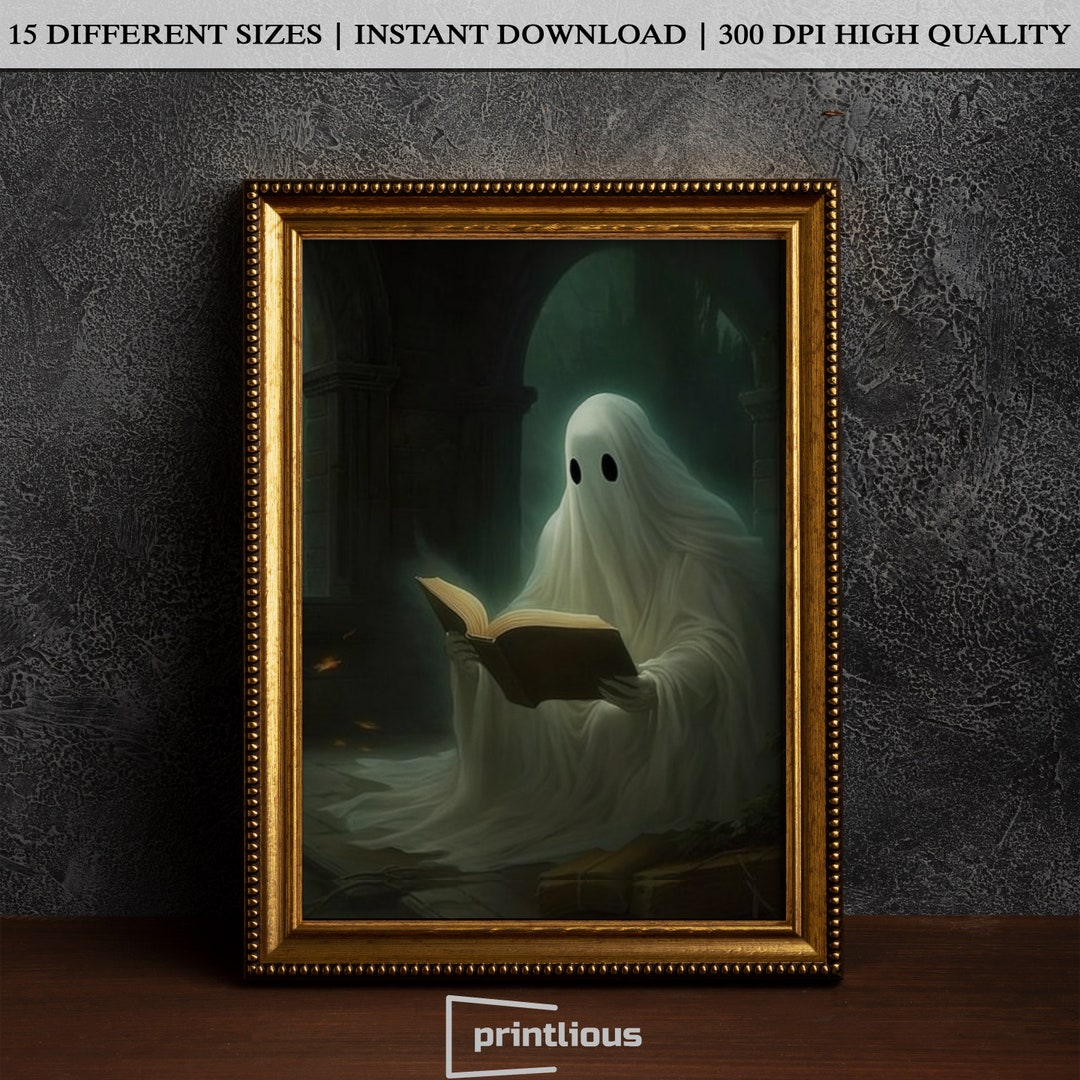 Cute Ghost Reading a Book Halloween Poster Halloween Art - Etsy