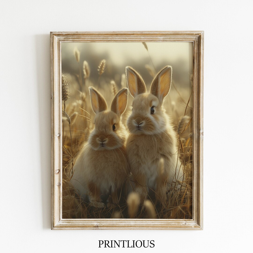 Printable Bunnies in a Field Art Vintage Easter Rabbit Print Rabbit ...