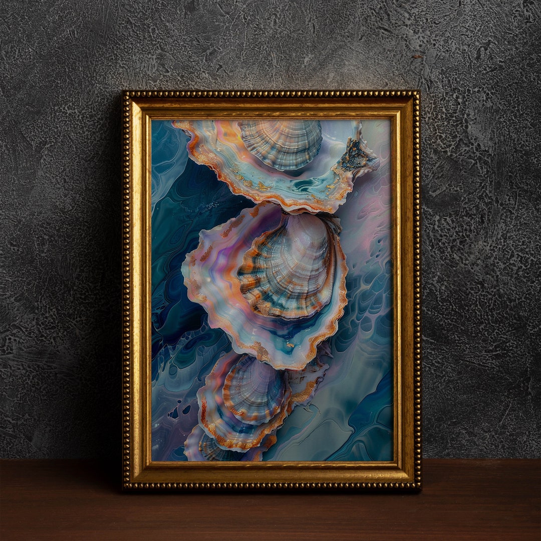 Abstract Coastal Wall Art, Colorful Pastel Oyster Shell Painting, Beach ...