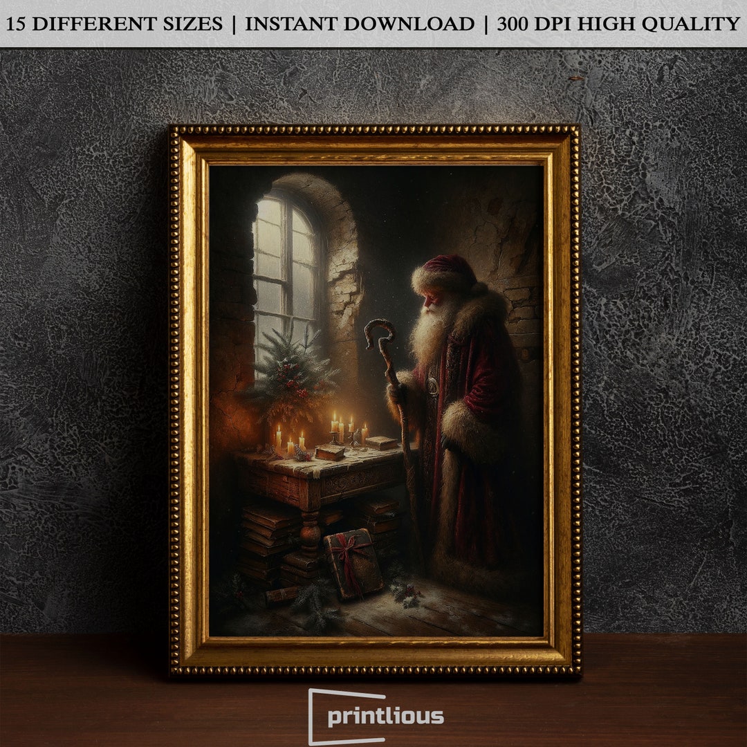 Rustic Christmas Santa Print and Book Art Still Life Printable Vintage ...