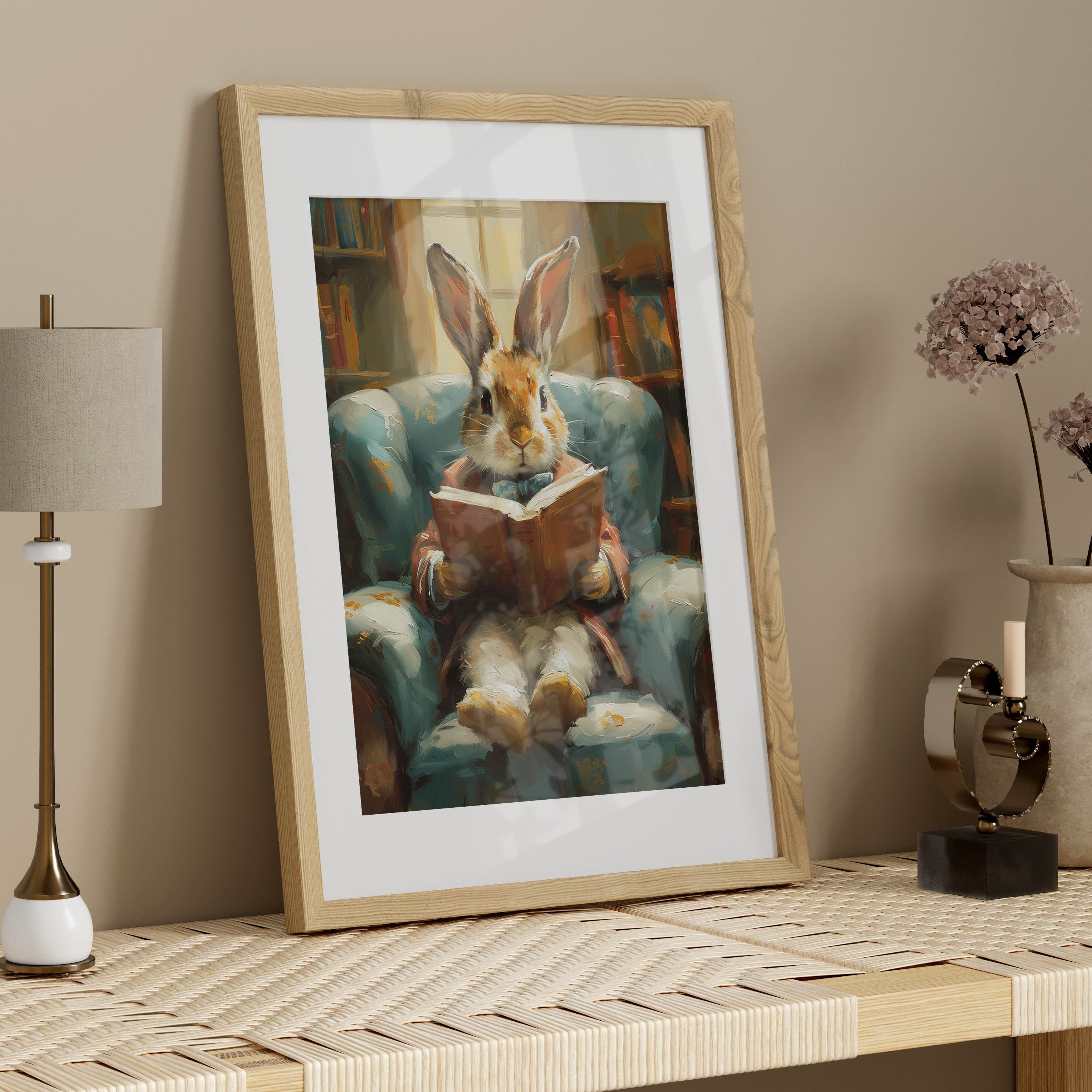 Cute Easter Bunny Reading Book Art Easter Printable Wall Art Easter ...
