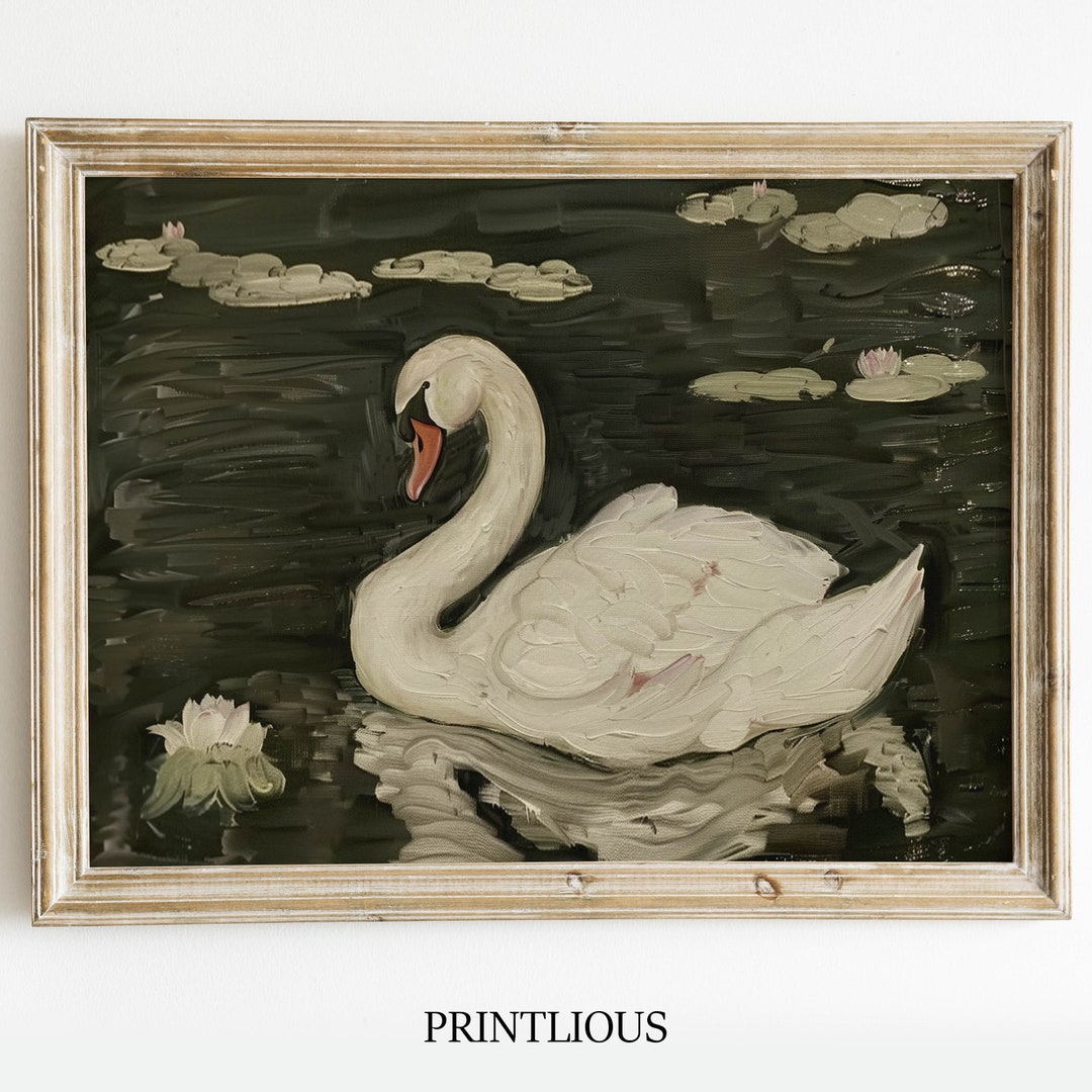 Swan Art Print , Vintage Swan Painting , Nursery Painting , Antique ...