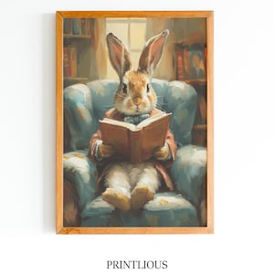 Cute Easter Bunny Reading Book Art Easter Printable Wall Art Easter ...