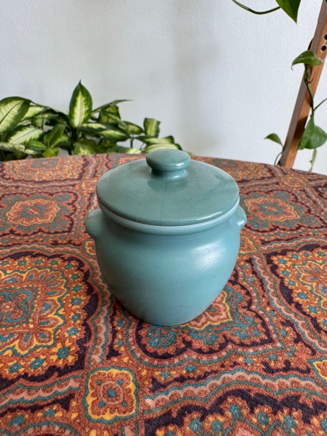 Vintage Teal Milk Glass Cheese Crock: Miniature Kitchen Storage, 1950s ...