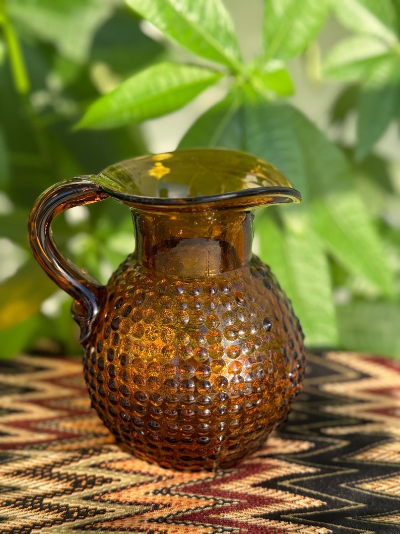 Rare Vtg 60s Clevenger Bros Handbown Amber Hobnob Glass | USA Glass ...