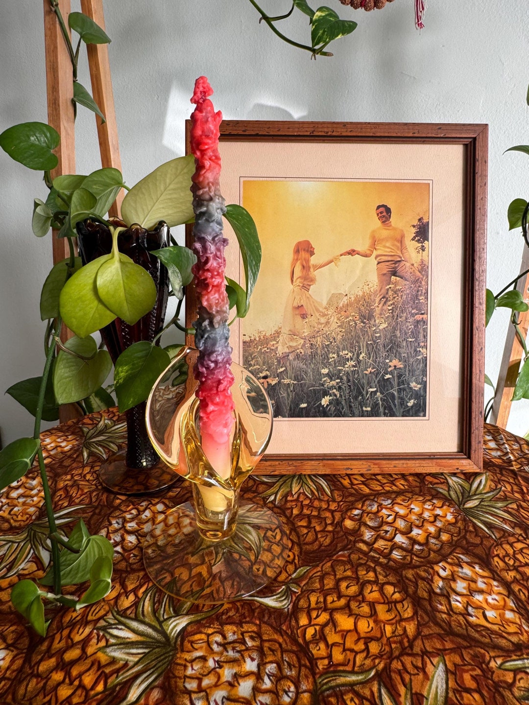 Vintage Drip Candlestick Pair: 70s Purple Pink Blue Spiral Candles - Etsy