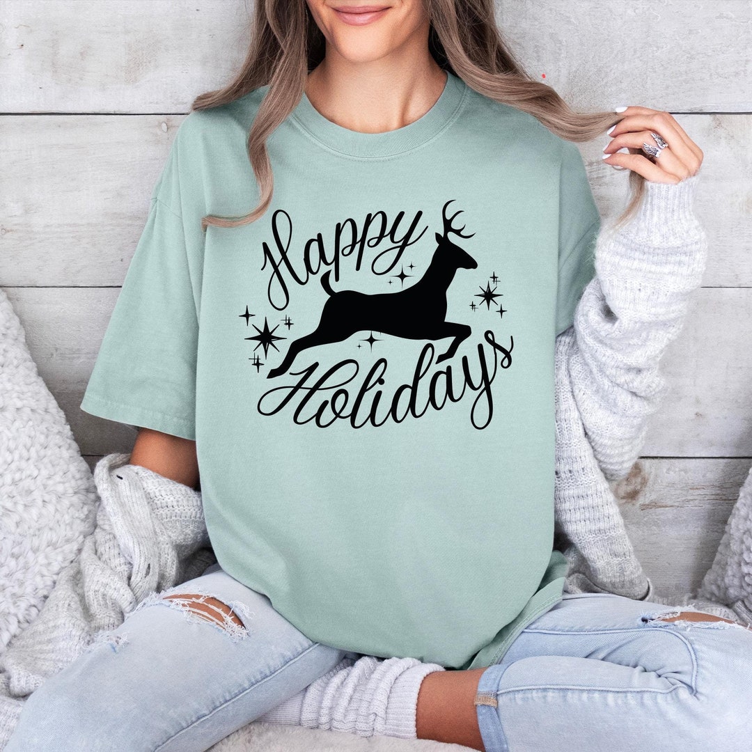 Happy Holidays T Shirt, Merry Christmas Reindeer Comfort Colors Shirt ...