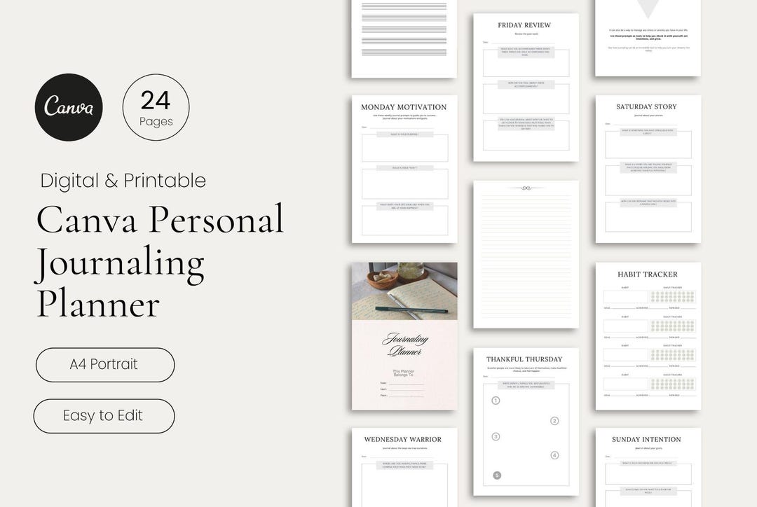 Guided Journal Canva Template | Self Reflection | Wellness | Gratitude ...