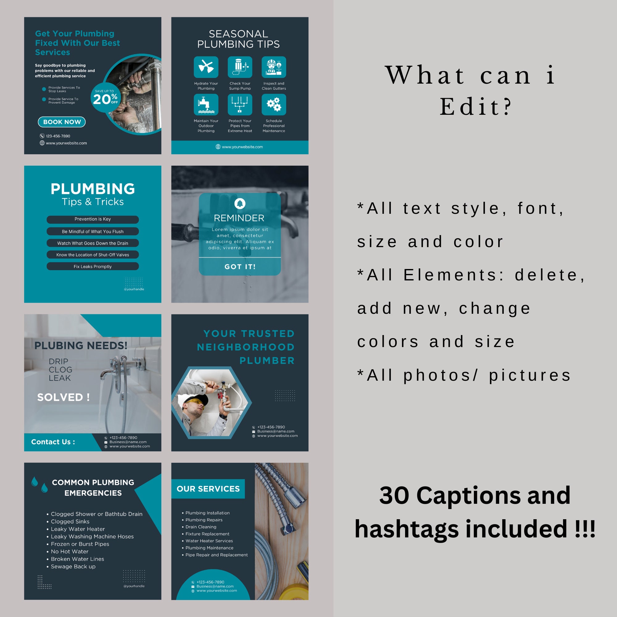 Plumber Instagram Post Templates, Plumbing Service Instagram Stories ...