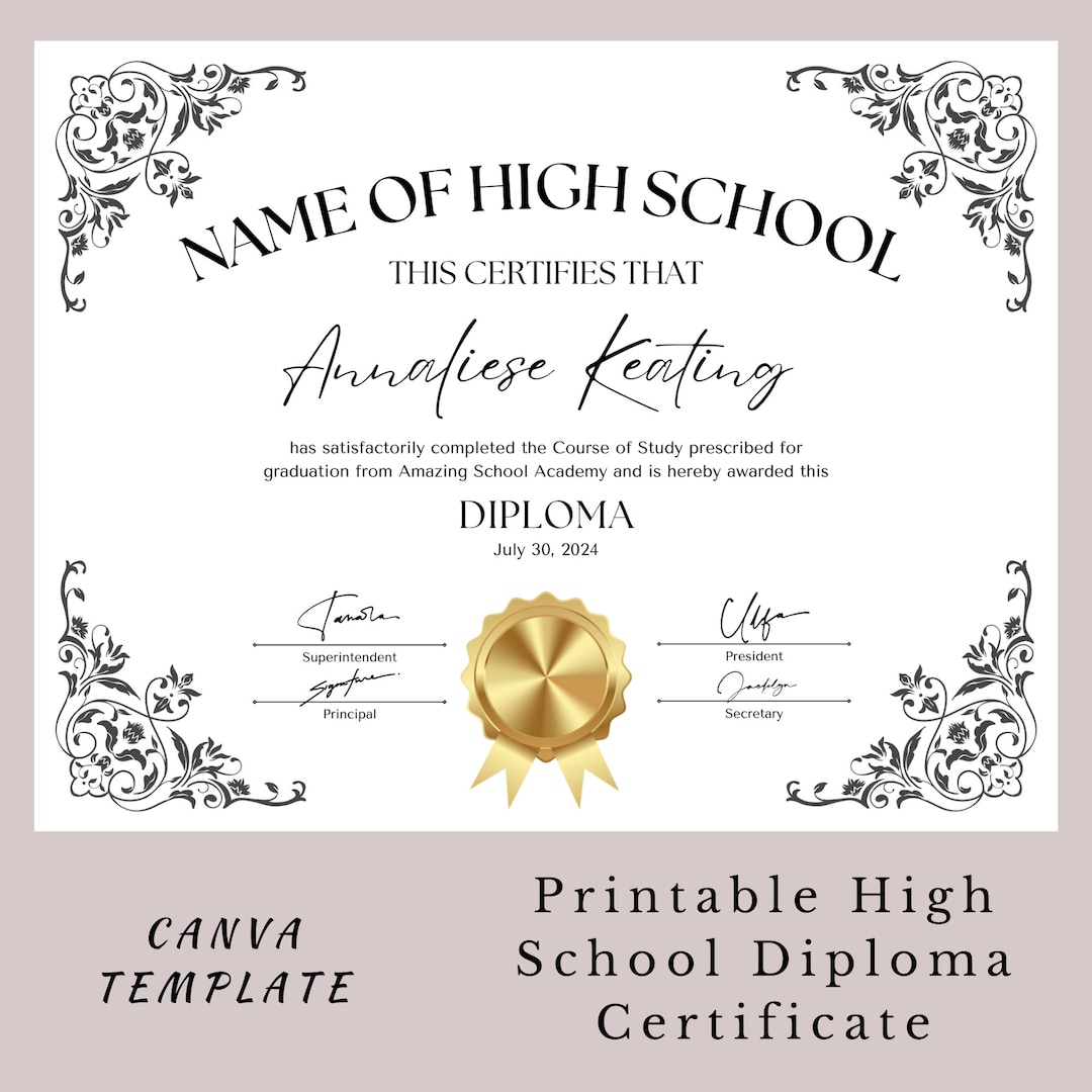 High School Diploma Template, General Equivalency Diploma, Customizable ...