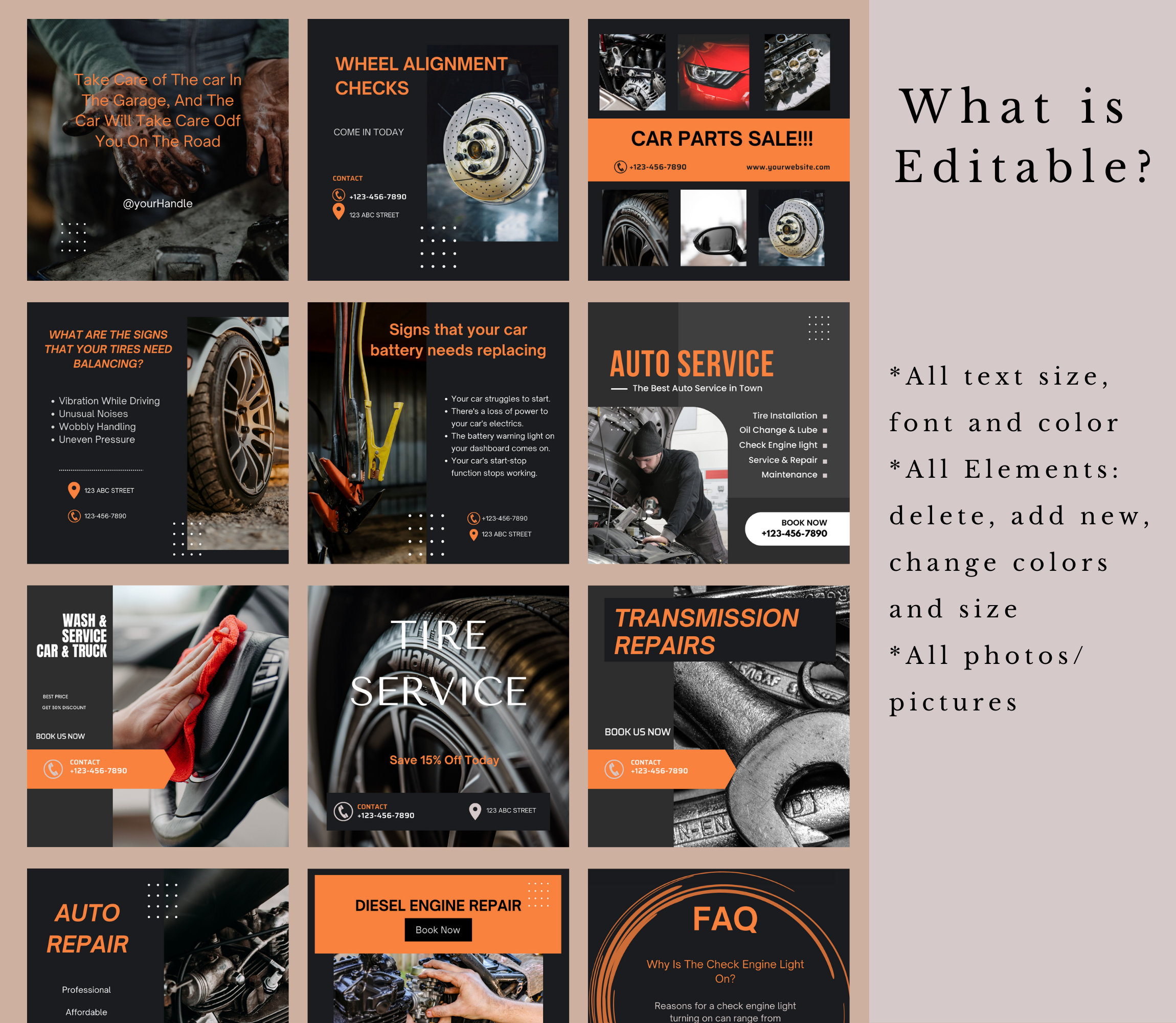 Mechanic Instagram Post Templates, Auto Repair Shop Instagram, Car Wash ...