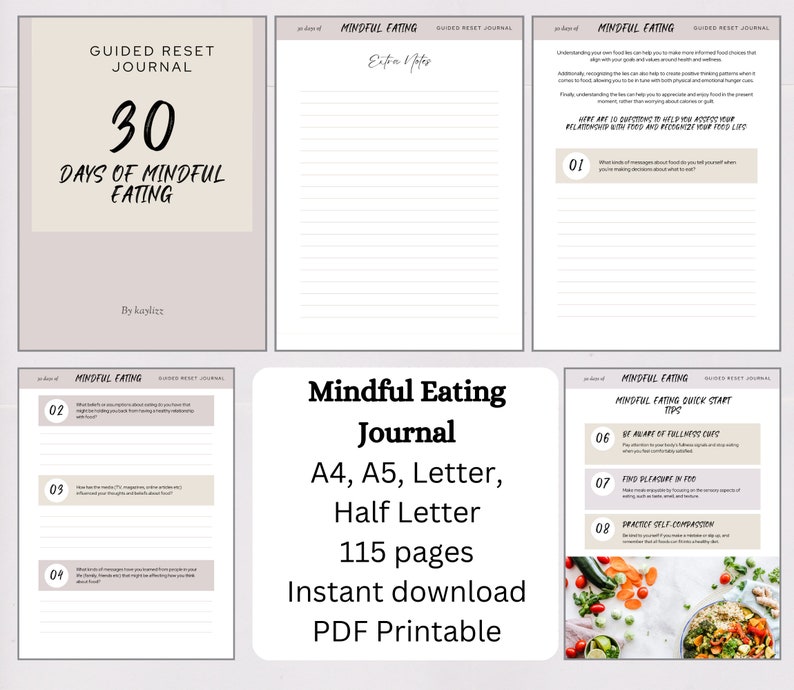 Mindful Eating Journal Stop Emotional Eating Binge Eating - Etsy