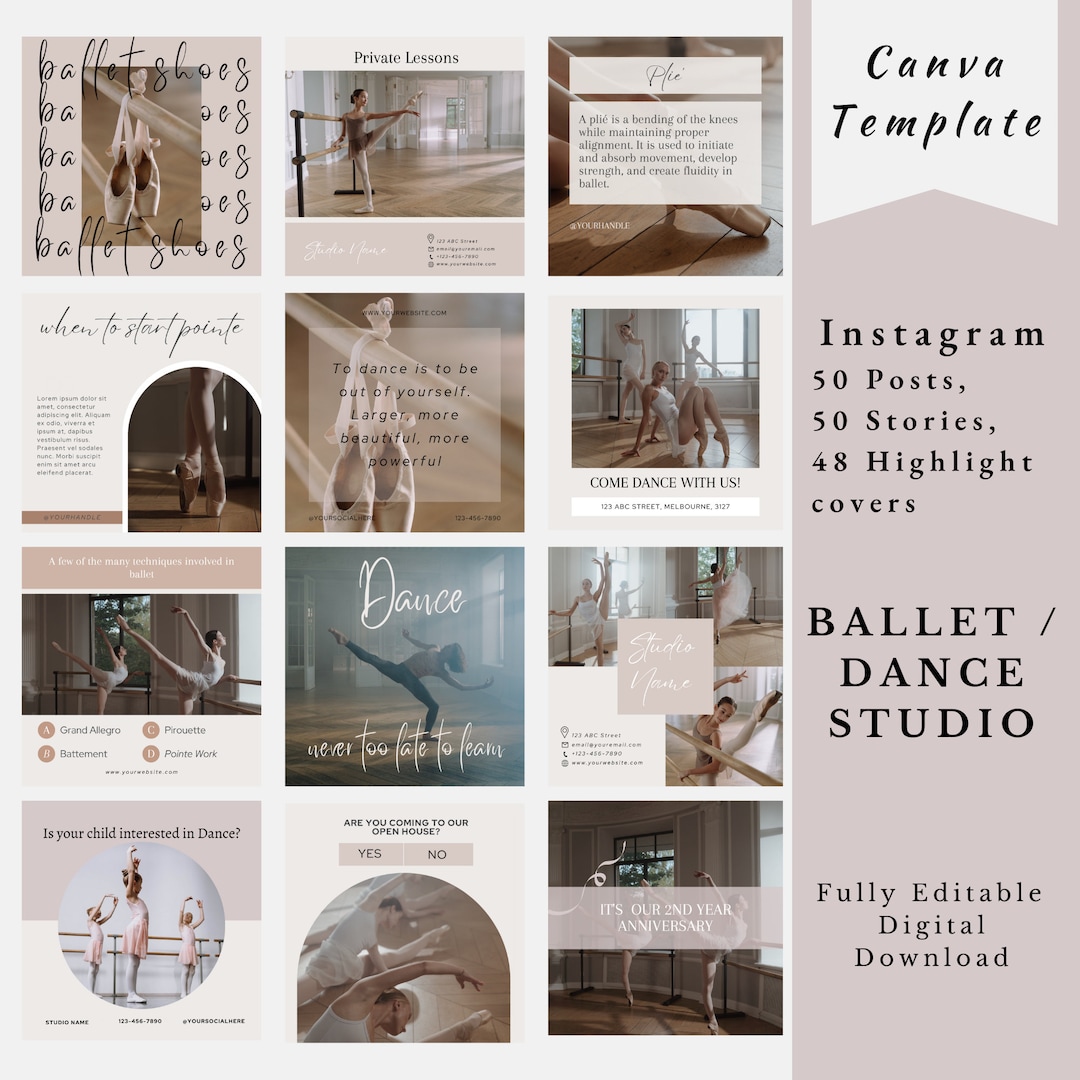 Ballet Social Media Posts, Instagram Stories, Dance Studio Template ...