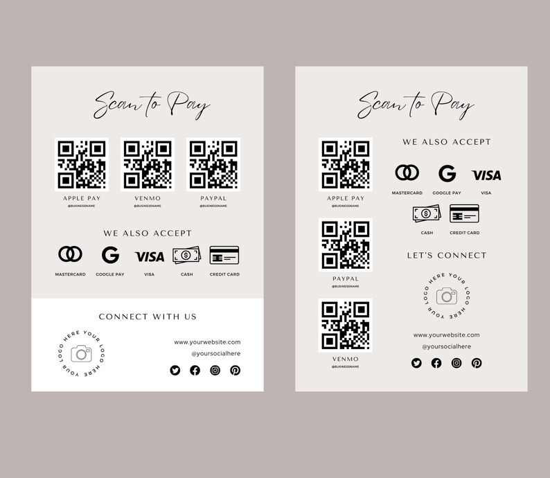 Editable QR Code Sign, Printable Payment Sign, Scan to Pay Template ...