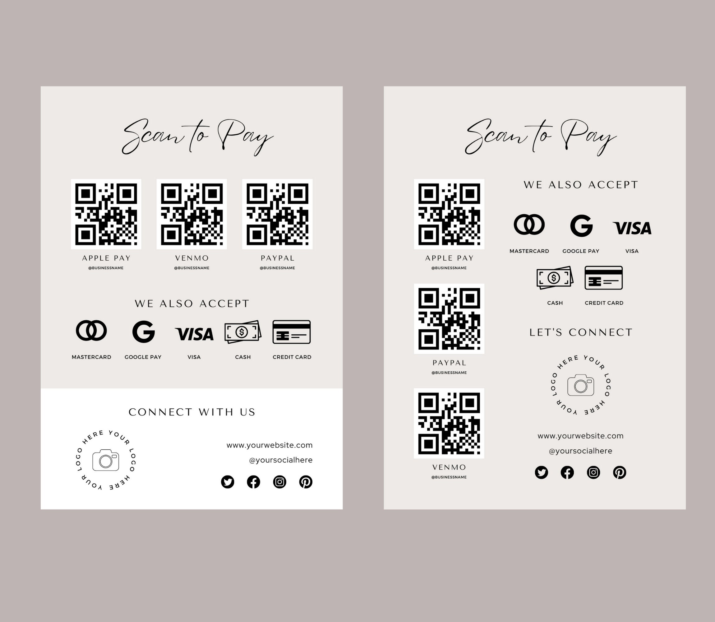 Editable QR Code Sign Printable Payment Sign Scan to Pay - Etsy