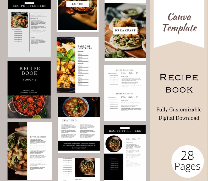 Recipe Book Template, Editable Canva, Ebook Template, Recipe Card, Meal ...