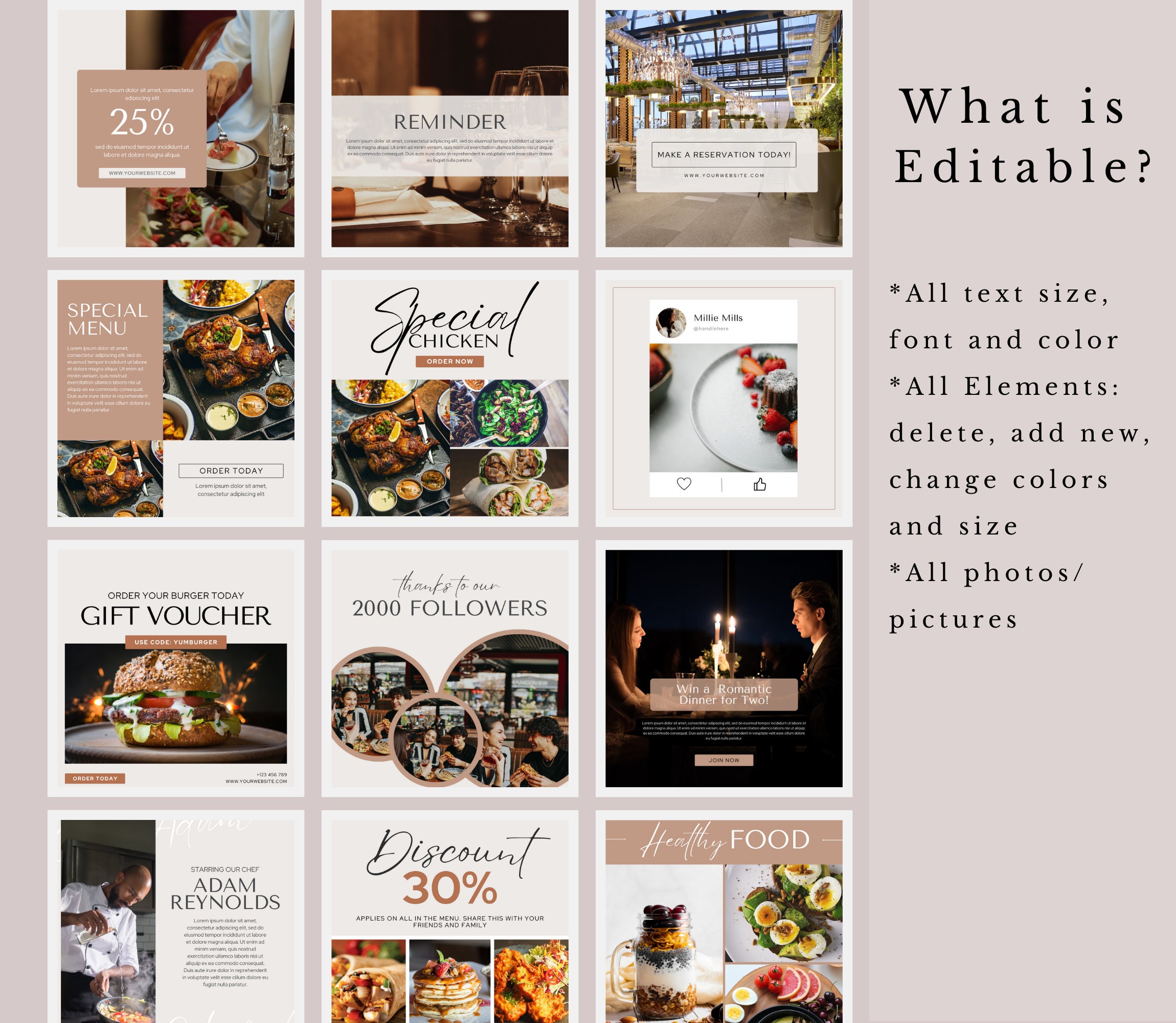 Restaurant Social Media Posts, Restaurant Instagram Stories, Canva ...