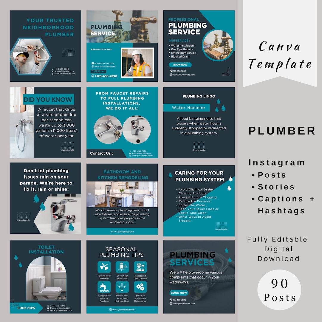 Plumber Instagram Post Templates, Plumbing Service Instagram Stories ...