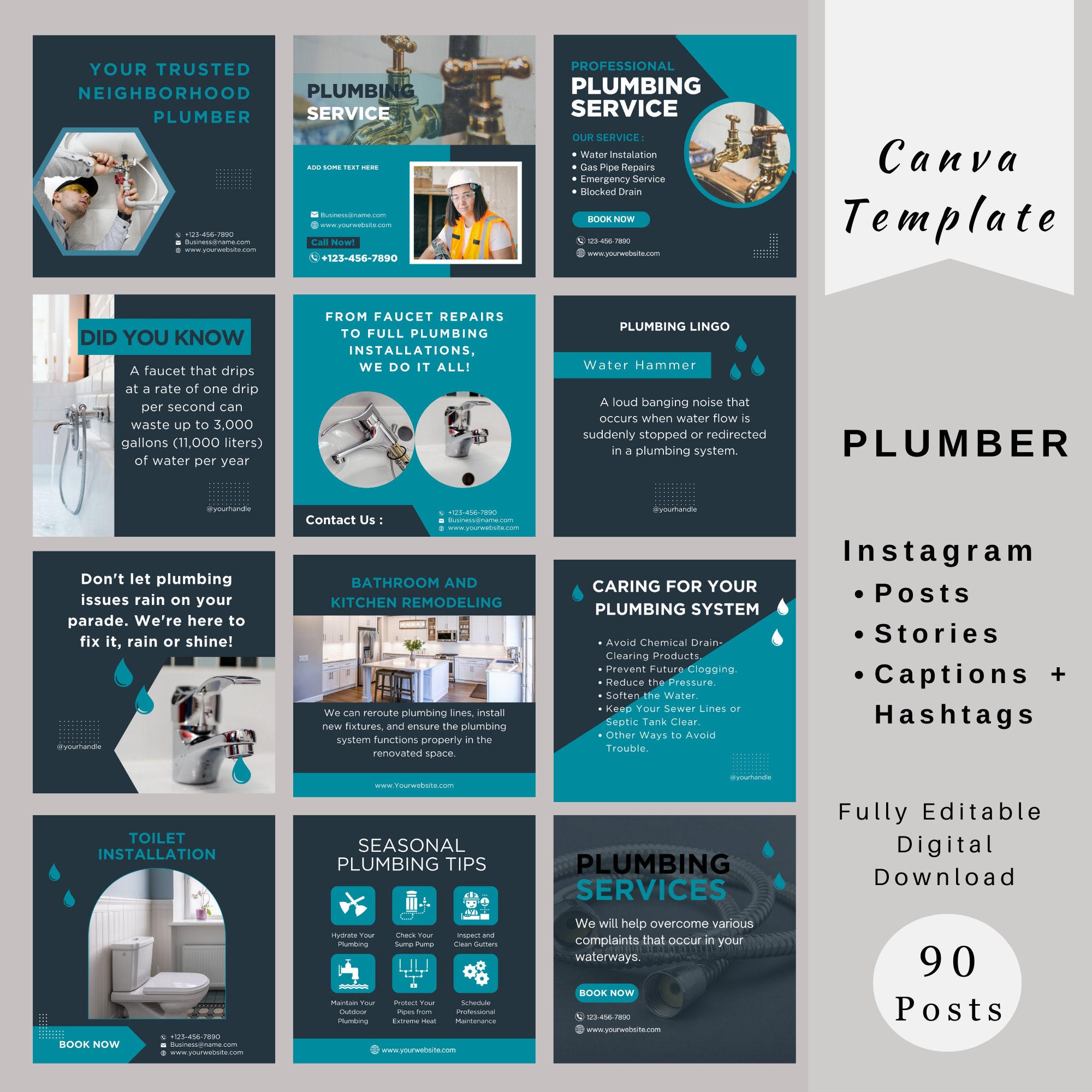 Plumber Instagram Post Templates, Plumbing Service Instagram Stories ...