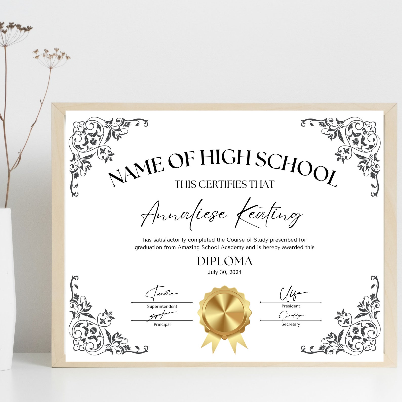 High School Diploma Template, General Equivalency Diploma, Customizable ...