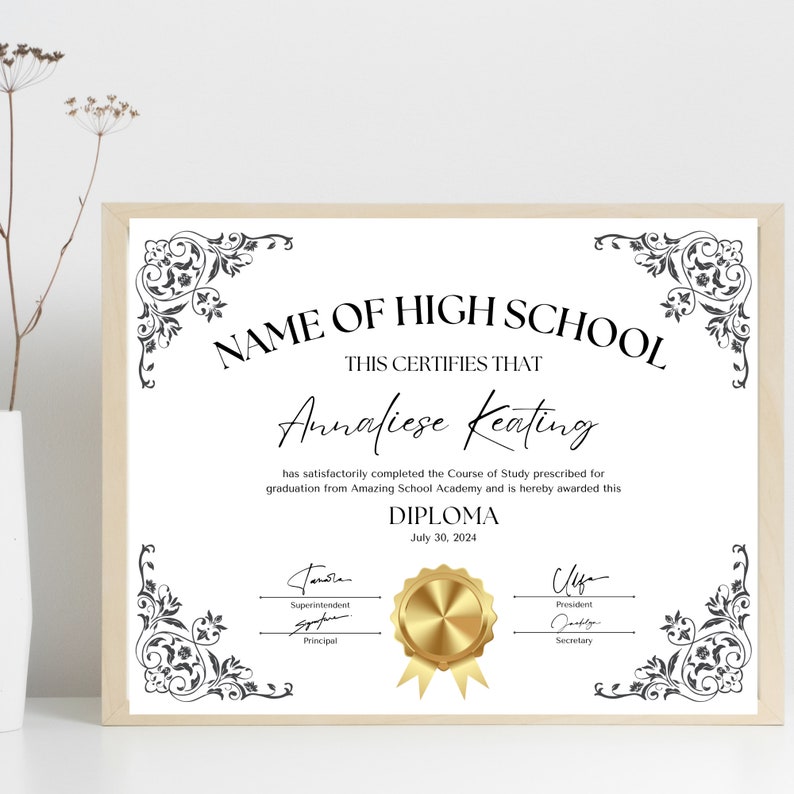 High School Diploma Template, General Equivalency Diploma, Customizable ...