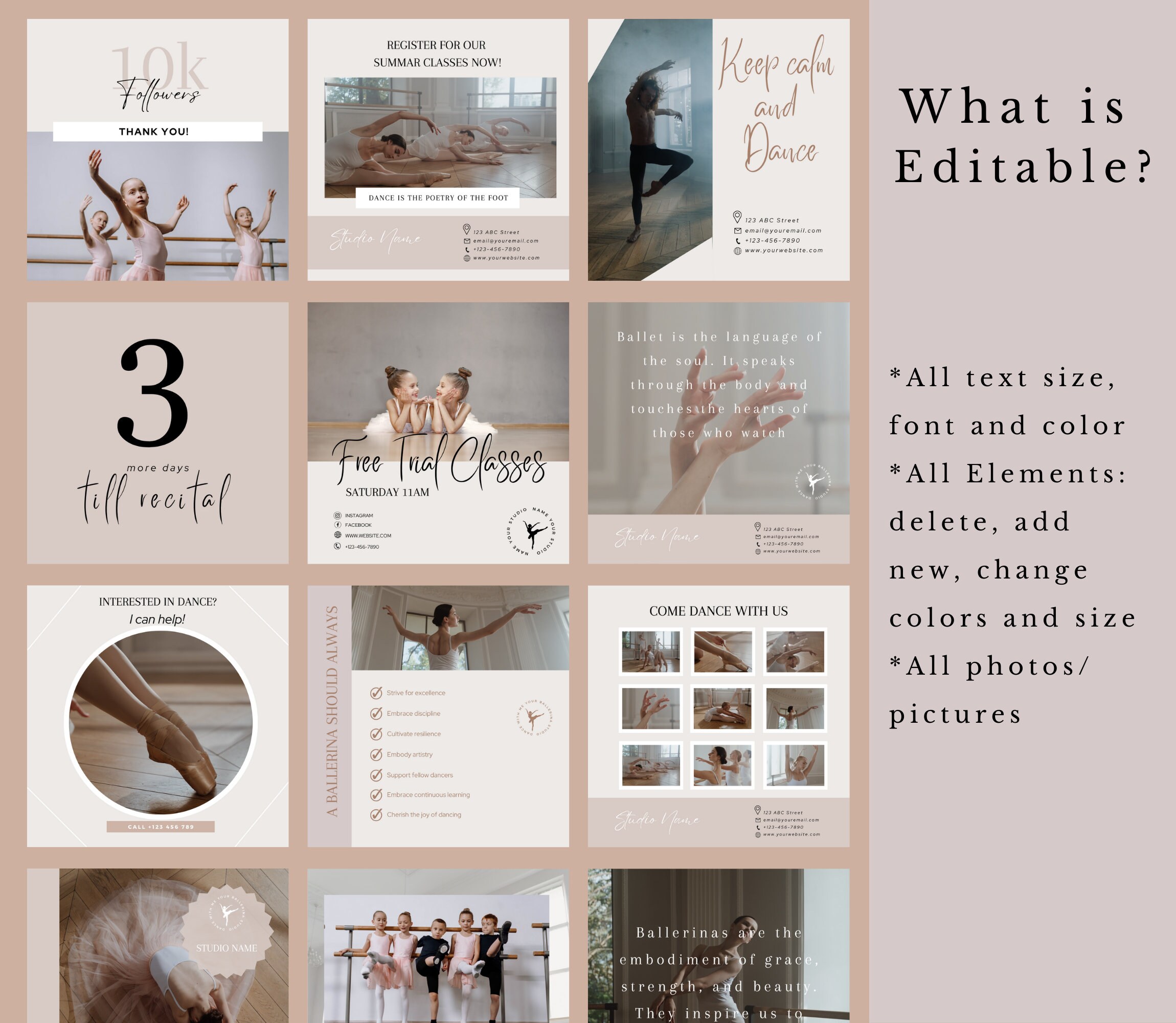 Ballet Social Media Posts, Instagram Stories, Dance Studio Template ...