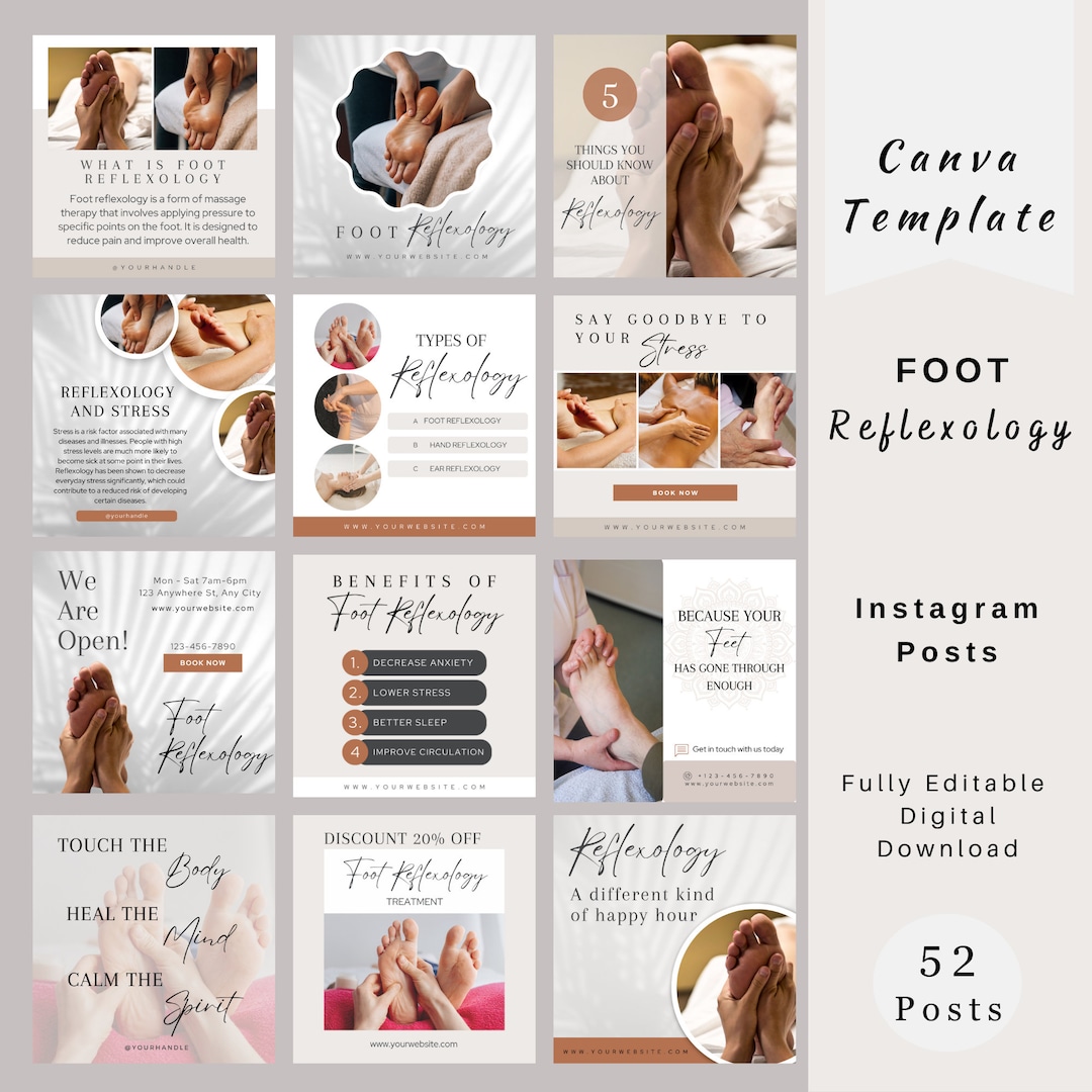 Reflexology Instagram Template, Foot Reflexology, Reflexologist Instagram, Holistic Template ...