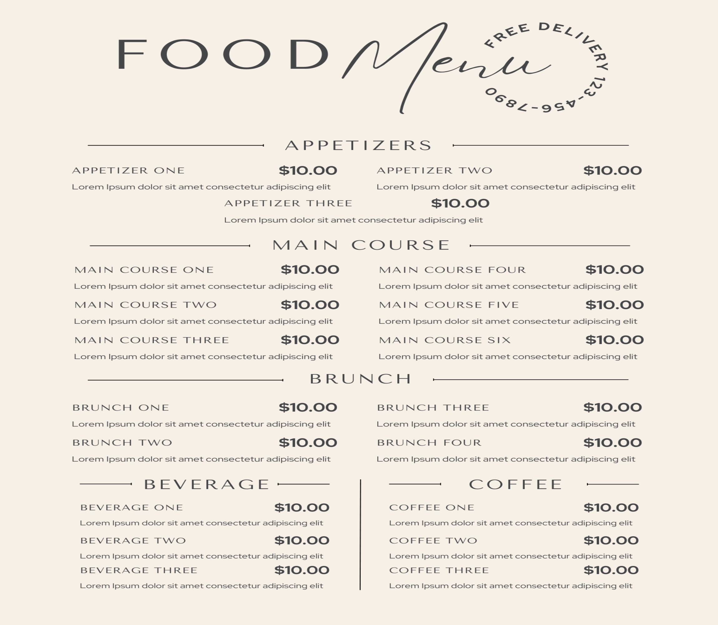 Customizable Menu Template, Restaurant Food Menu, Restaurant Branding ...