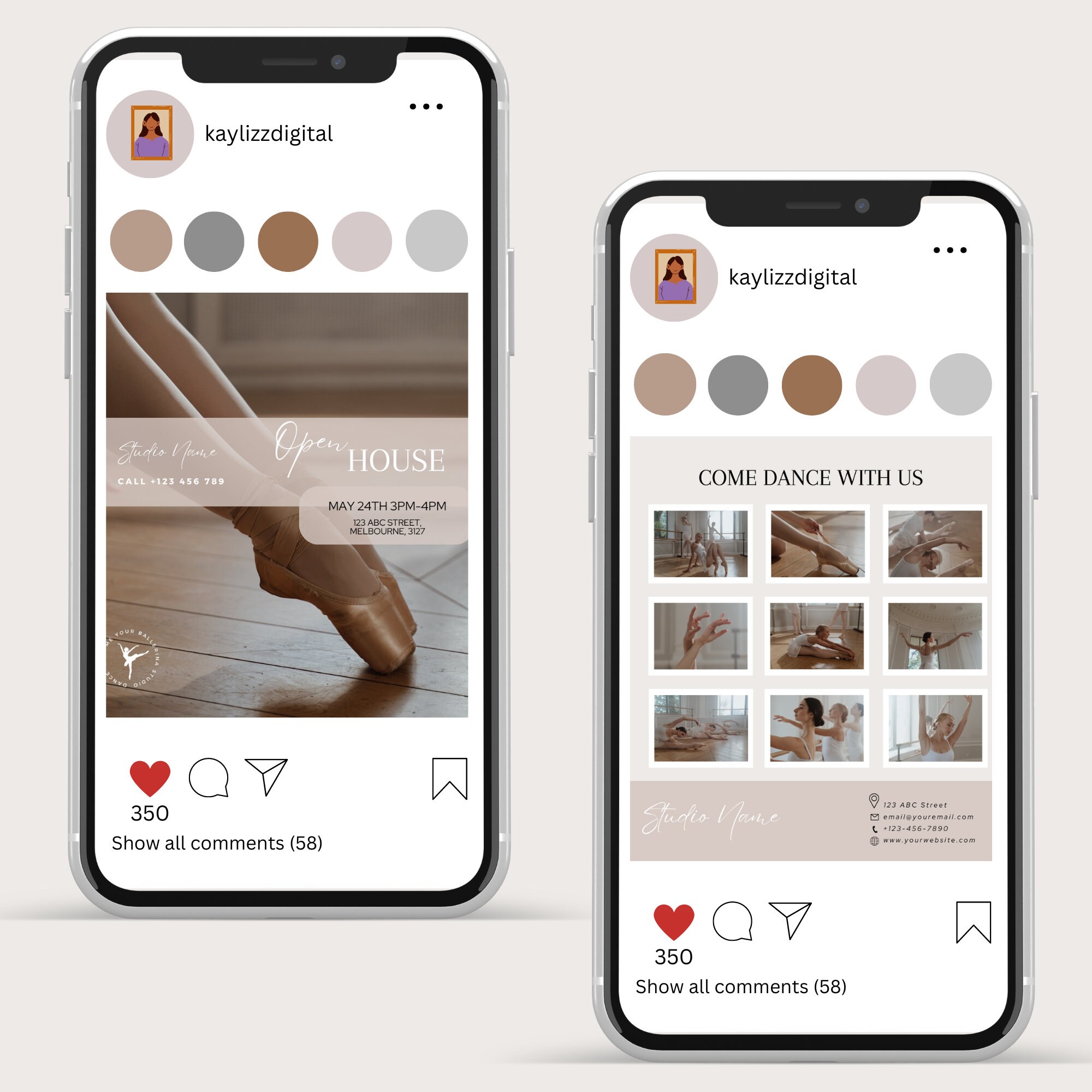 Ballet Social Media Posts, Instagram Stories, Dance Studio Template ...