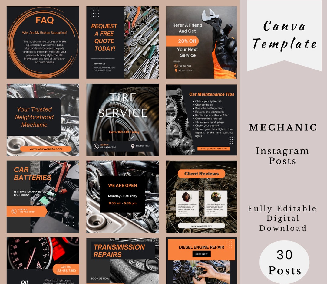 Mechanic Instagram Post Templates Auto Repair Shop Instagram - Etsy