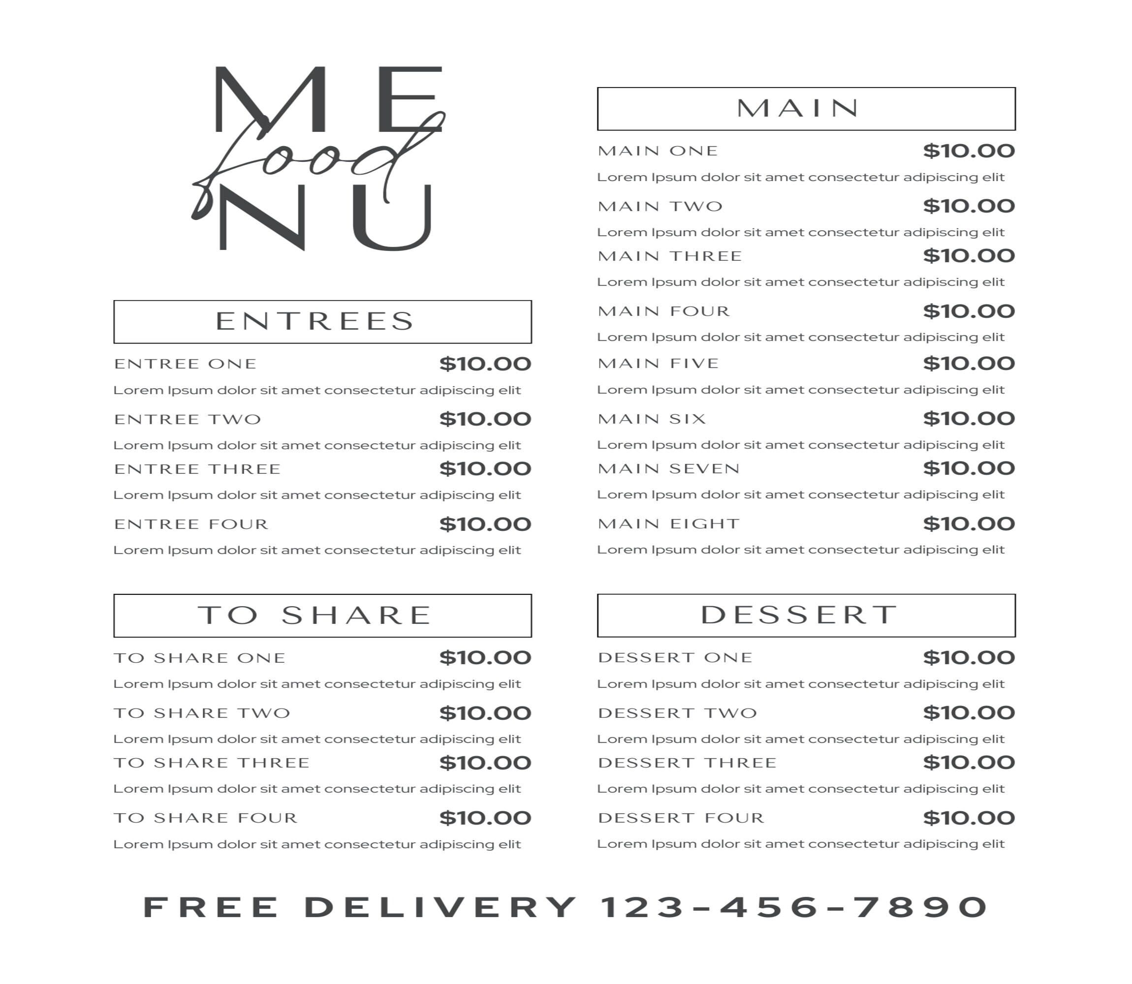 Customizable Menu Template, Restaurant Food Menu, Restaurant Branding ...
