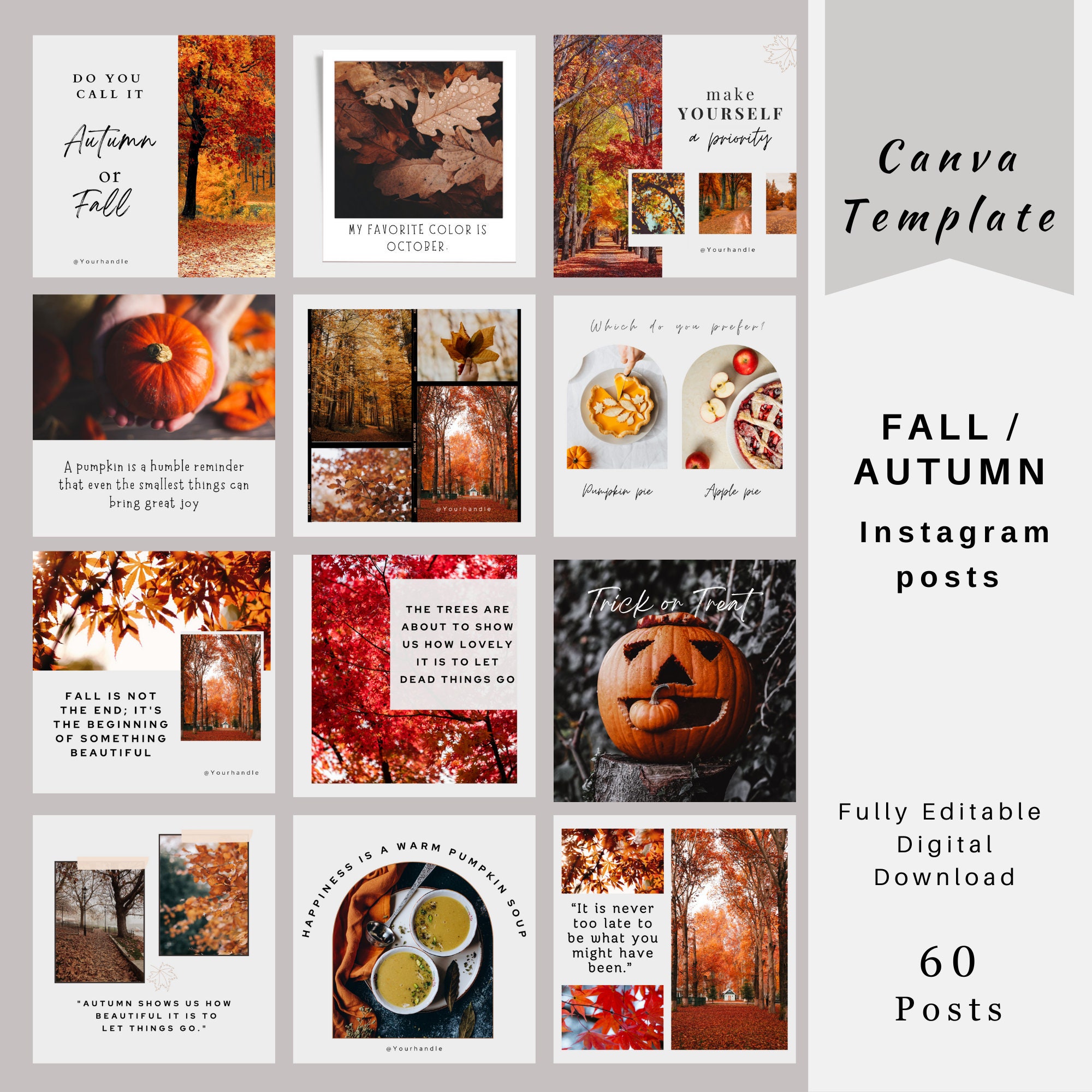 Autumn Instagram Post Templates: Fall Social Media (canva, 60 Posts) - Etsy
