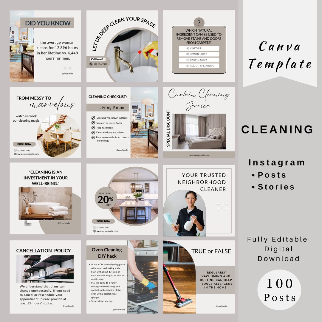 Cleaning Business Instagram Post Template, Editable Social Media Posts ...