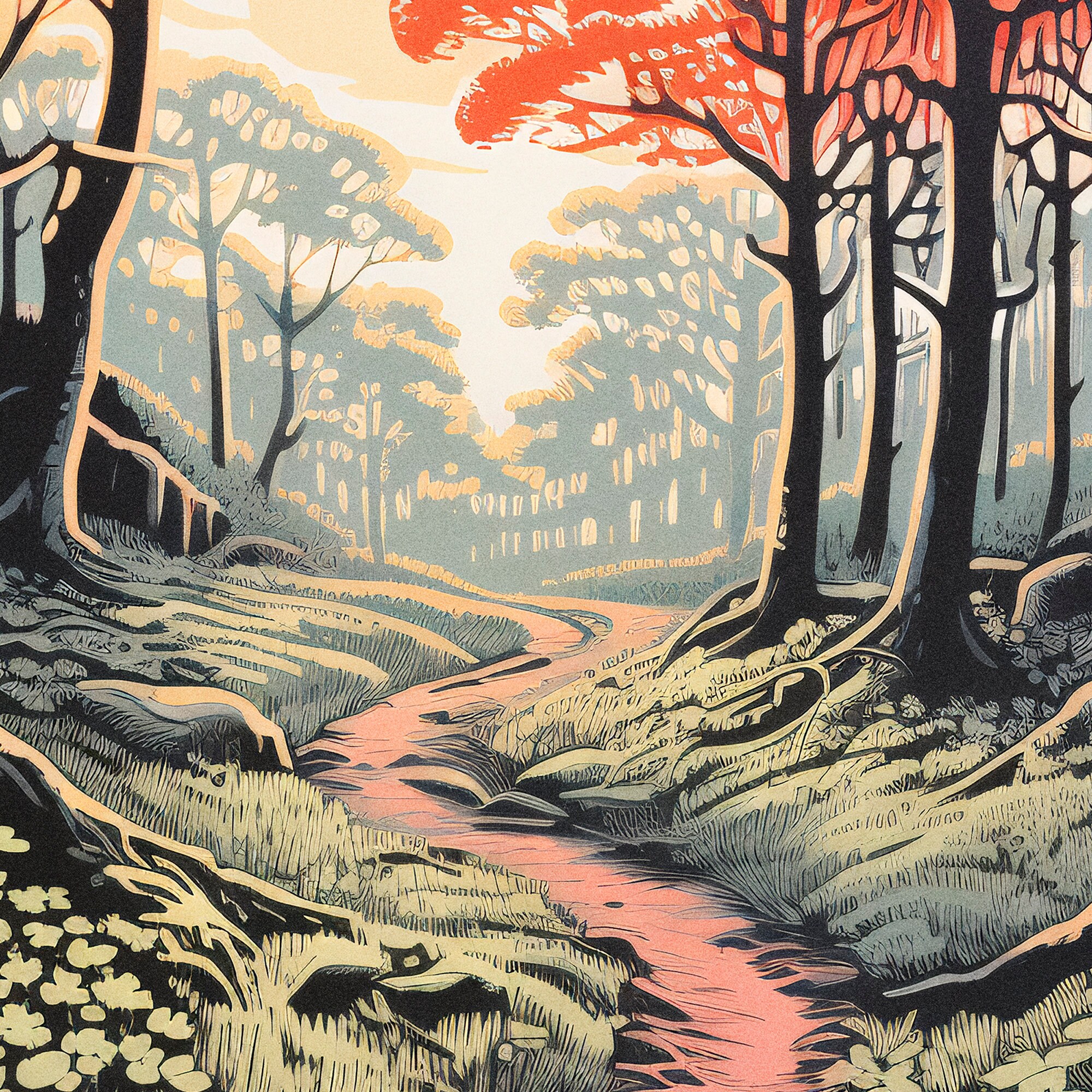 Forest Path Art Print A4 A3 A2 Sizes Tranquil Woodcut - Etsy UK