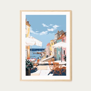 Quaint Seaside Nautical Art Print Beachside City Scene A4 A3 A2 Sizes ...