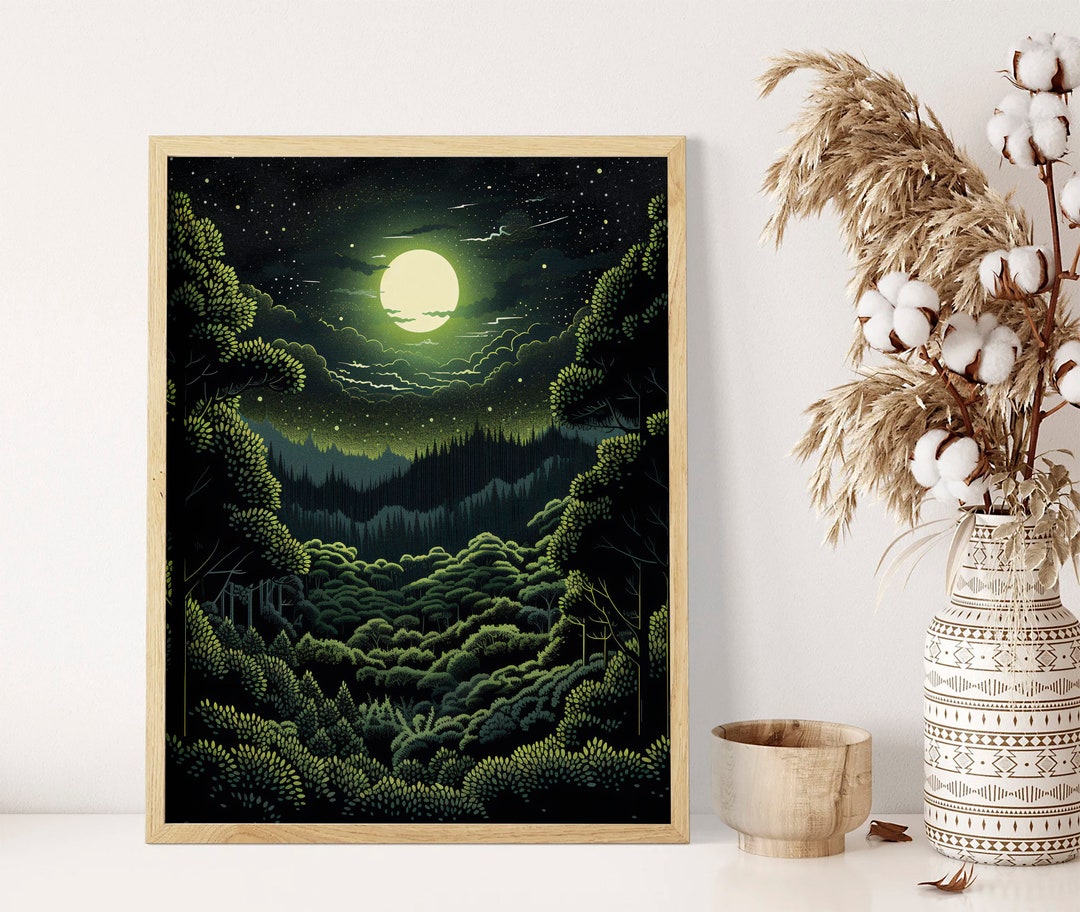 The Moonlit Forest Art Print A4, A3, A2 Sizes, Enchanted Woodland Wall ...