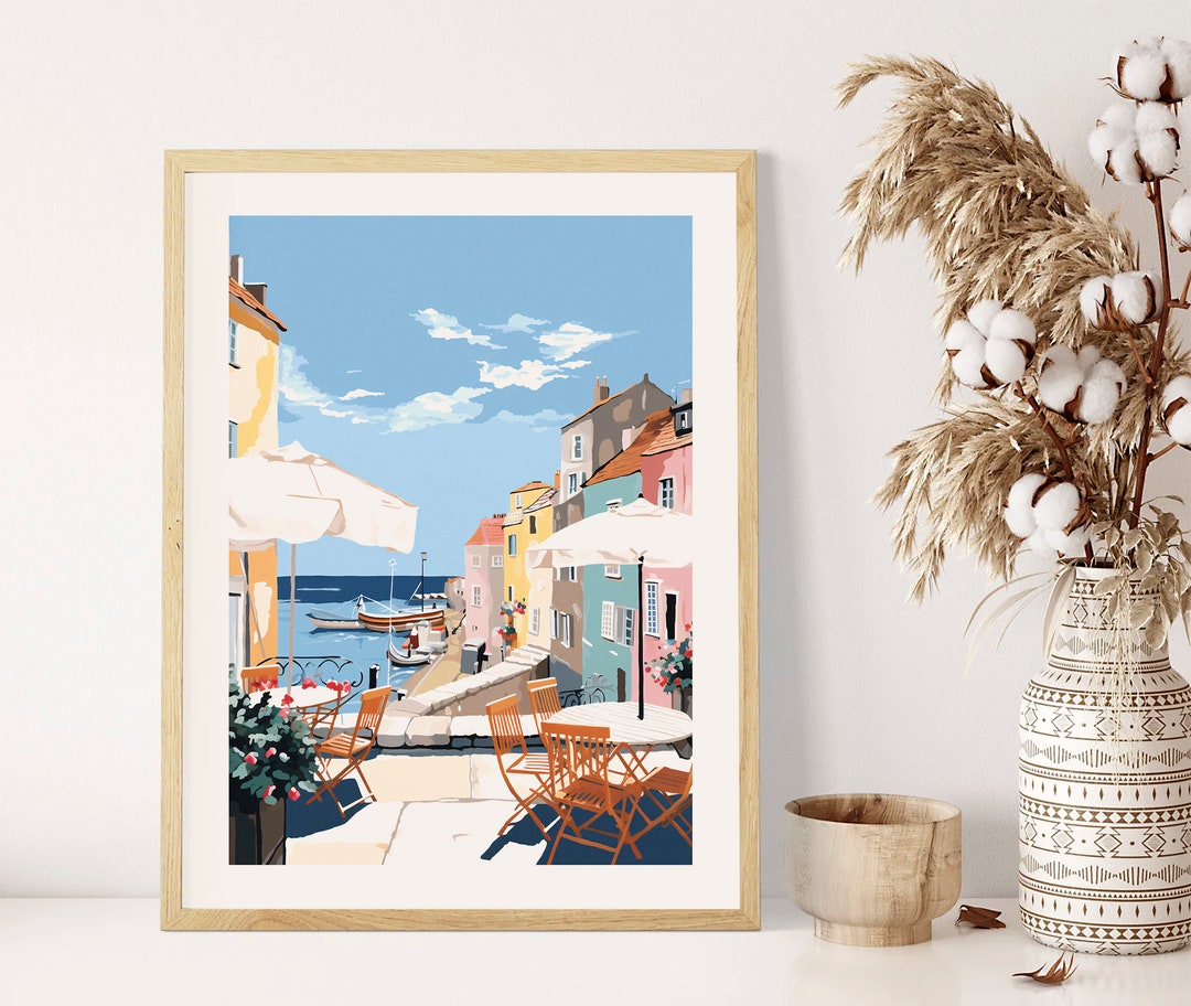 Quaint Seaside Nautical Art Print Beachside City Scene A4 A3 A2 Sizes ...